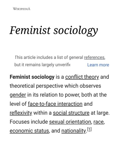 Feminist Sociology Feminist Sociology Is A Con Ict Theory And