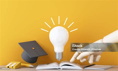 책 학습 만화 스타일 문구류 창의성의 상징 낙서 개념 혁신 영감 발명 및 아이디어 노란색 배경에 3d 렌더링 0명에 대한 스톡 사진 및 기타 이미지 Istock