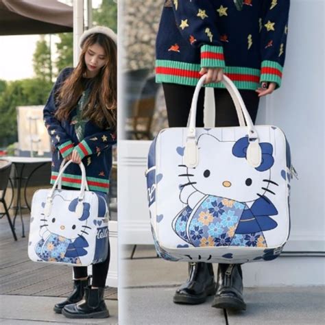 ฅ´ω`ฅ Hello Kitty Suitcase Travel Luggage Leather Hello Kitty Handbag Cartoon Bag Lazada Ph