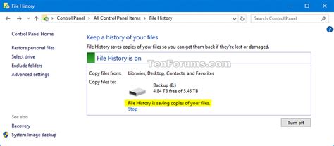 Turn On Or Off File History In Windows 10 Tutorials