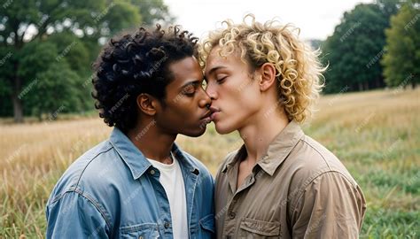 Premium Photo Beautiful Interracial Gay Couple Romantic Kissing On