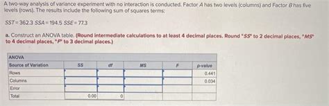 Solved A Two Way Analysis Of Variance Experiment With No