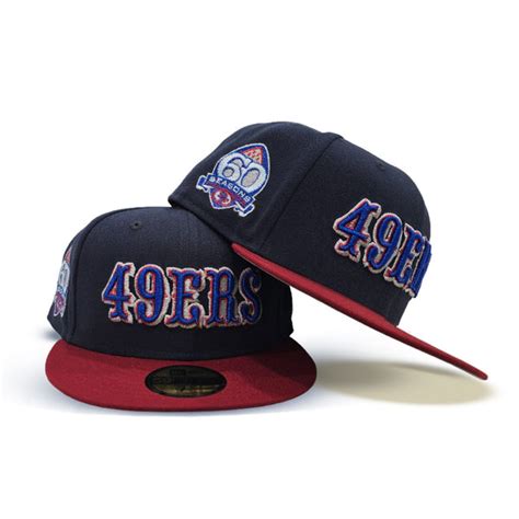 Navy Blue San Francisco 49ers Red Visor Gray Bottom 60th Season Side P