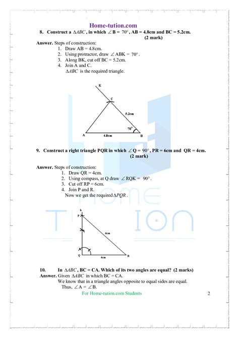 Extra Subjective Questions Worksheet For Cbse Class 7 Maths Chapter 10 Practical Geometry