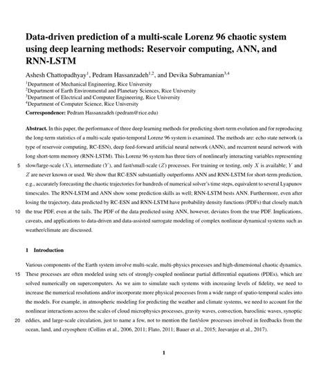 Pdf Data Driven Prediction Of A Multi Scale Lorenz 96 Chaotic System