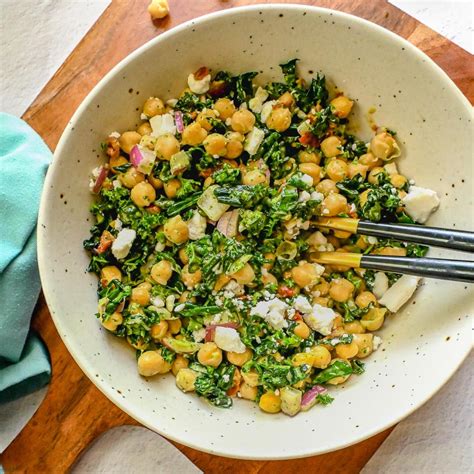 Kale Garbanzo Bean Salad With Lemon Dressing Sinful Kitchen