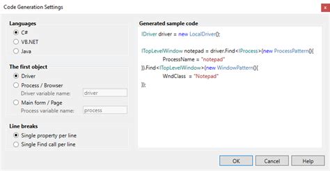 Code Generation Settings Testleft Documentation