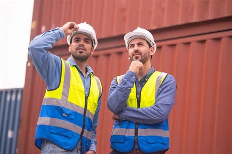 Premium Photo Team Workers Working In Containers Export Background Team Engineers Working In