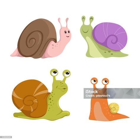 Set Siput Lucu Berbagai Jenis Dan Emosi Koleksi Karakter Siput Lucu