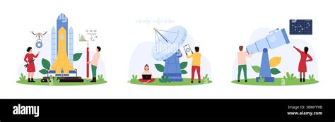 Space Research And Exploration Astronomy Set Tiny People Launch Rocket With Astronauts