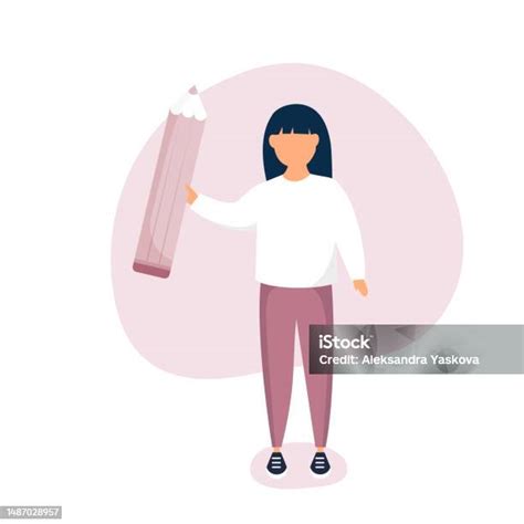 거대한 연필을 들고 서 있는 학생 공부 과정 미니멀한 스타일 디자인 개념에 대한 스톡 벡터 아트 및 기타 이미지 개념