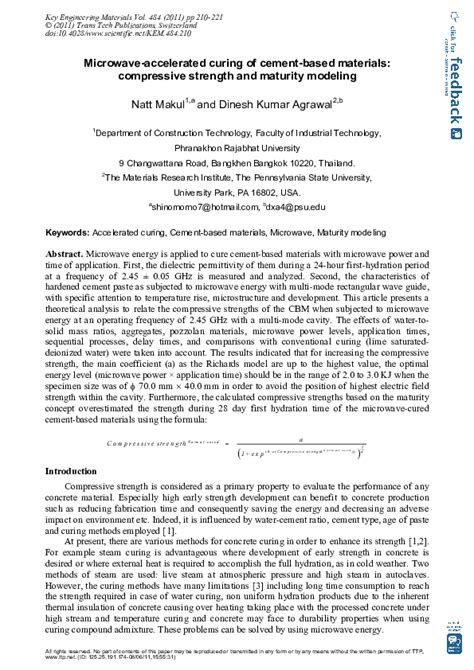 Pdf Microwave Accelerated Curing Of Cement Based Materials