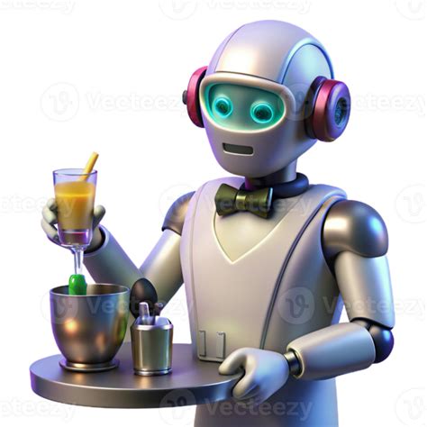 Elegant Minimalist 3d Robot Bartender Serving Cocktail Illustration