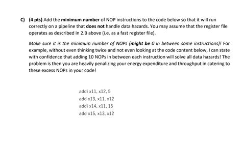 solved c 4 pts add the minimum number of nop instructions