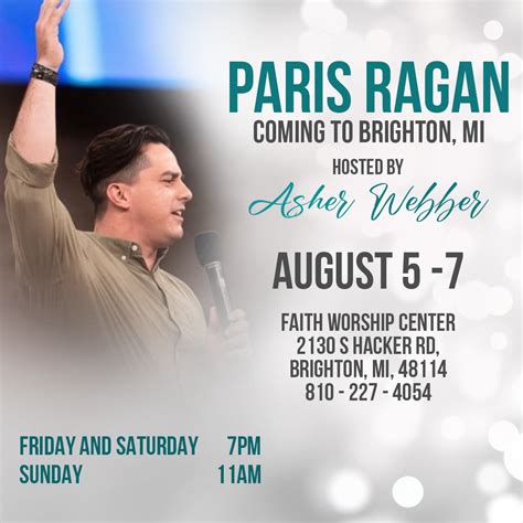 Paris Ragan Coming To Brighton Mi Aug 5 7 Faith Worship Center