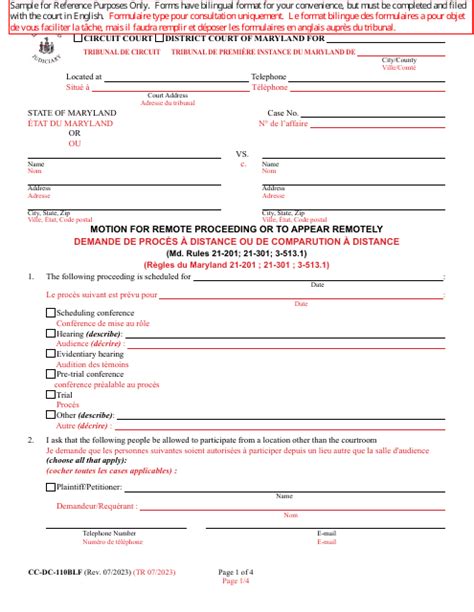 Form Cc Dc 110blf Fill Out Sign Online And Download Printable Pdf Maryland English French