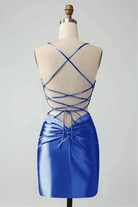 Leely Women Purple Bodycon Spaghetti Straps Satin Prom Dress With Criss