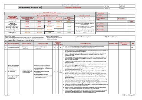 Emergency Preparedness Risk Assessment Template Prntbl