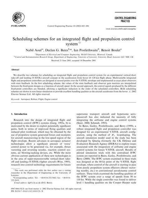 Pdf Scheduling Schemes For An Integrated Flight And Propulsion