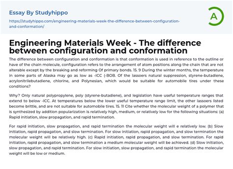Engineering Materials Week The Difference Between Configuration And Conformation Essay Example