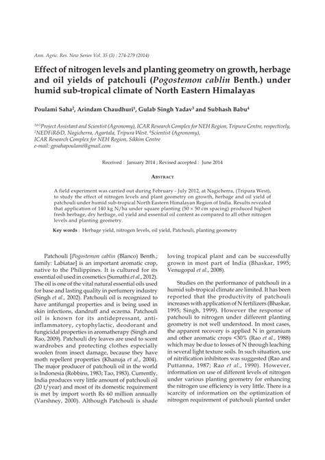 Pdf Effect Of Nitrogen Levels And Planting Geometry On Growth