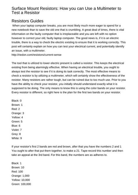 Pdf Surface Mount Resistors How You Can Use A Multimeter To Test A Resistor Dokumen Tips