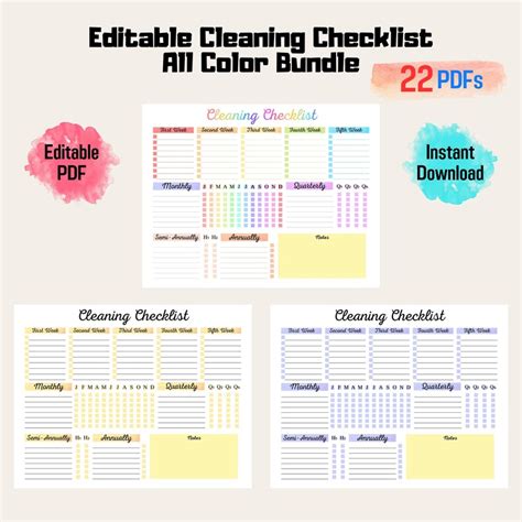 Editable Cleaning Checklist All Color Bundle Weekly Yearly Cleaning