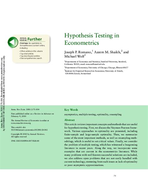 Pdf Hypothesis Testing In Econometrics