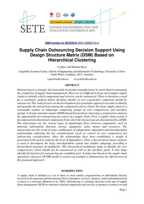 Pdf Supply Chain Outsourcing Decision Support Using Design Structure Matrix Dsm Based On
