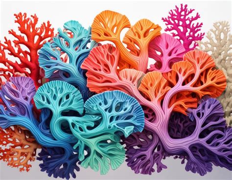 A Vibrant Array Of Multi Colored Coral Pieces Arranged Against A White