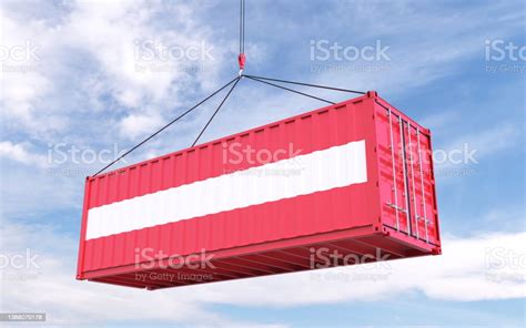 3d 배경 스톡 사진에 오스트리아 국기로 하늘을로드선화물 컨테이너의 3d 렌더링 0명에 대한 스톡 사진 및 기타 이미지 0명 3차원 형태 개념 Istock