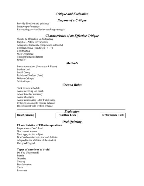 Critique And Evaluation