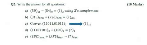 Solved 10 Marks Q2 Write The Answer For All Questions A