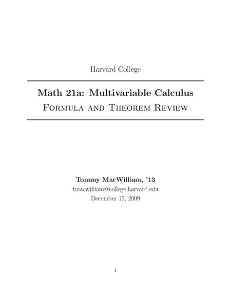Multivariable Calculus Cheat Sheet Docsity