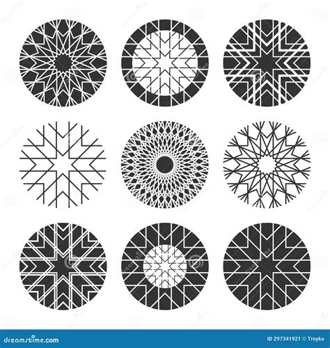 Set Of Abstract Decorative Radial Circle Patterns Stock Vector Illustration Of Collection