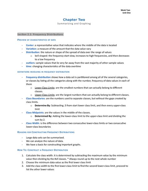 Statistical Methods Chapter Two Unit One Chapter Two Summarizing And