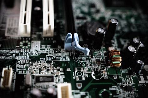 Comptuer Processor And Motherboard Microchip Details Close View Hi Tech Innovation Background