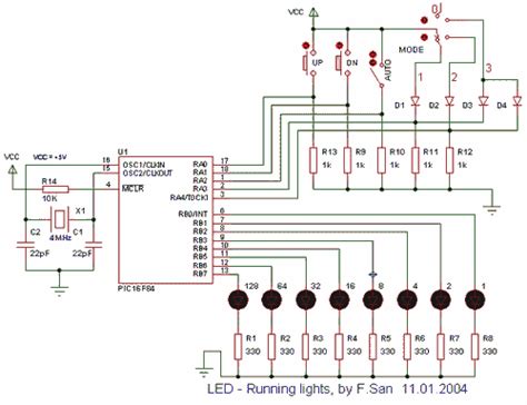 Pic16f84 Led Show Circuit Proton Ide Example Electronics Projects