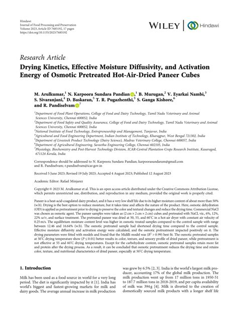 Pdf Drying Kinetics Effective Moisture Diffusivity And Activation