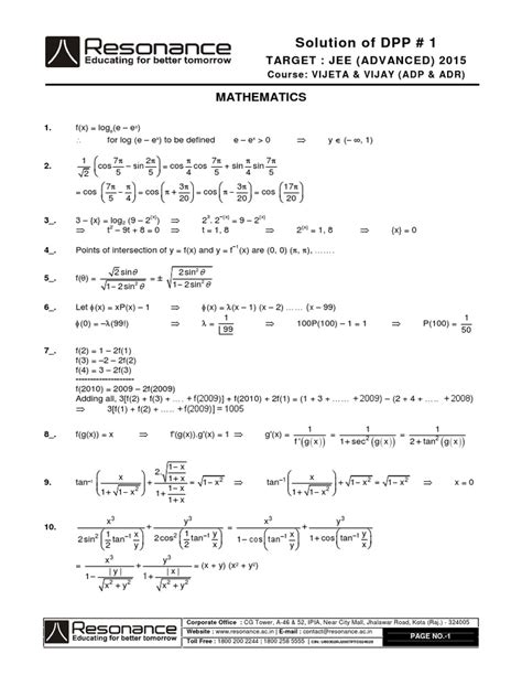 Maths Dpp Solution Pdf Mathematics