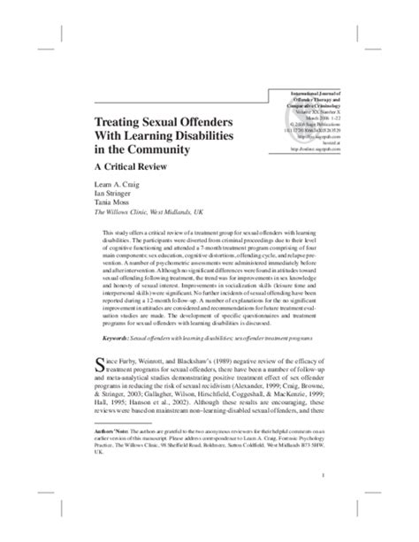 Pdf Treating Sexual Offenders With Learning Disabilities In The Community A Critical Review
