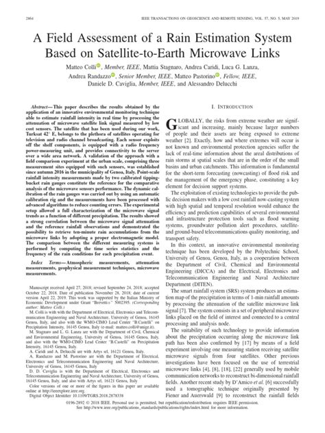 A Field Assessment Of A Rain Estimation System Based On Satellite To Earth Microwave Links Pdf