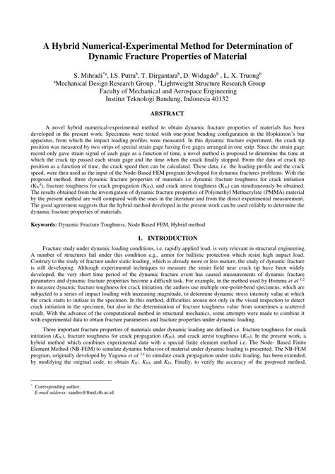 Pdf A Hybrid Numerical Experimental Method For Determination Of Dynamic Fracture Properties Of