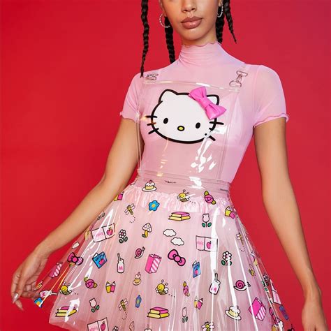 Hello Kitty X Dolls Kill Clear Pvc Apron Sticker Dress Gem