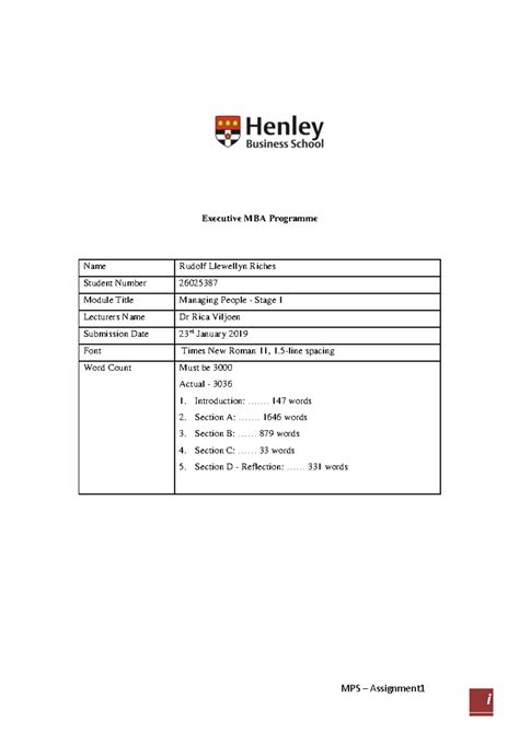 Mp Assignment Emba 26025387 Mps Assignment I Executive Mba Programme Name Rudolf Llewellyn