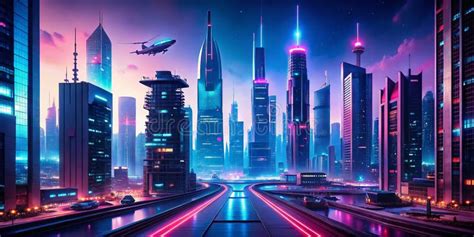 Exploring a Minimalist Cyberpunk Metropolis a Futuristic Digital Landscape Odyssey through Sleek ...