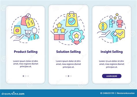 Selling Techniques Onboarding Mobile App Screen Stock Vector