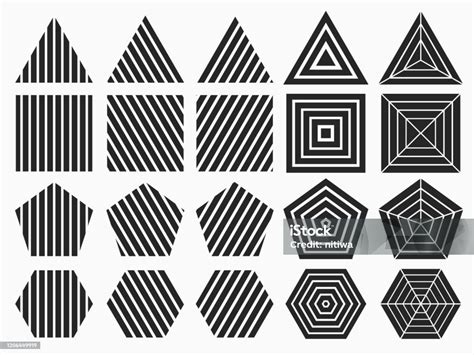 간단한 절연 선 기하학적 모양 사각형 삼각형 오각형 배경 배너 벽지 질감 라벨 등 평면 벡터 디자인에 대한 육각형 검은색에 대한 스톡 벡터 아트 및 기타 이미지 Istock