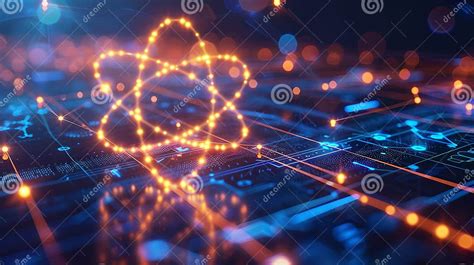 Abstract Quantum Computing Concept With Glowing Atoms And Futuristic
