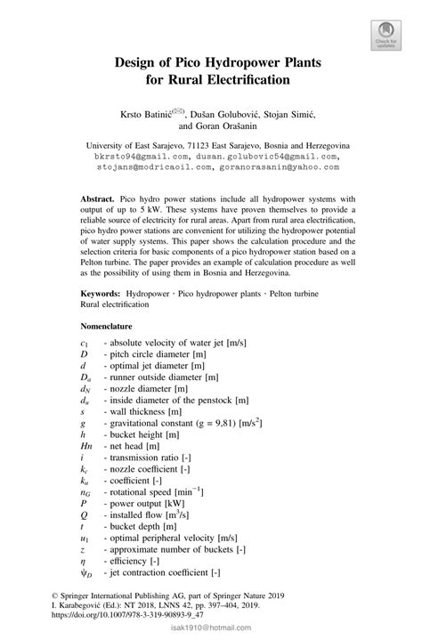 Pdf Design Of Pico Hydropower Plants For Rural Electrification